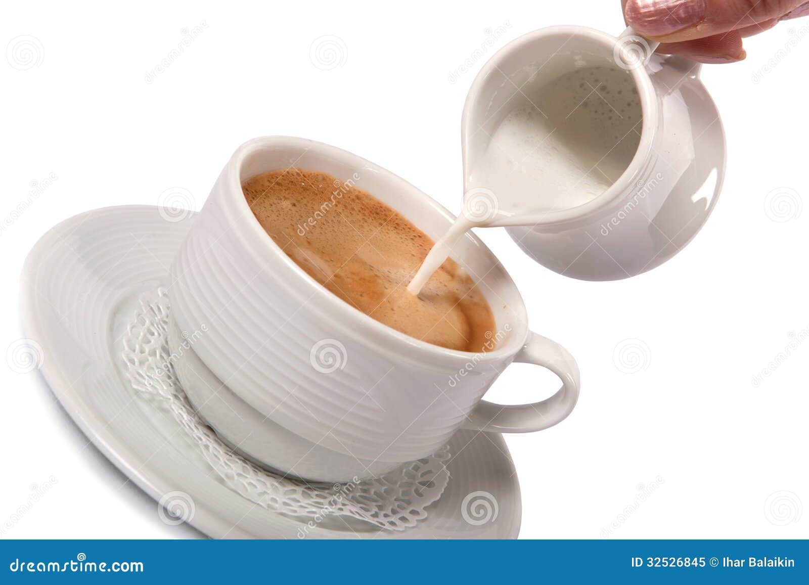 Delicate Cream Poured into Cup of Coffee Stock Image - Image of ...