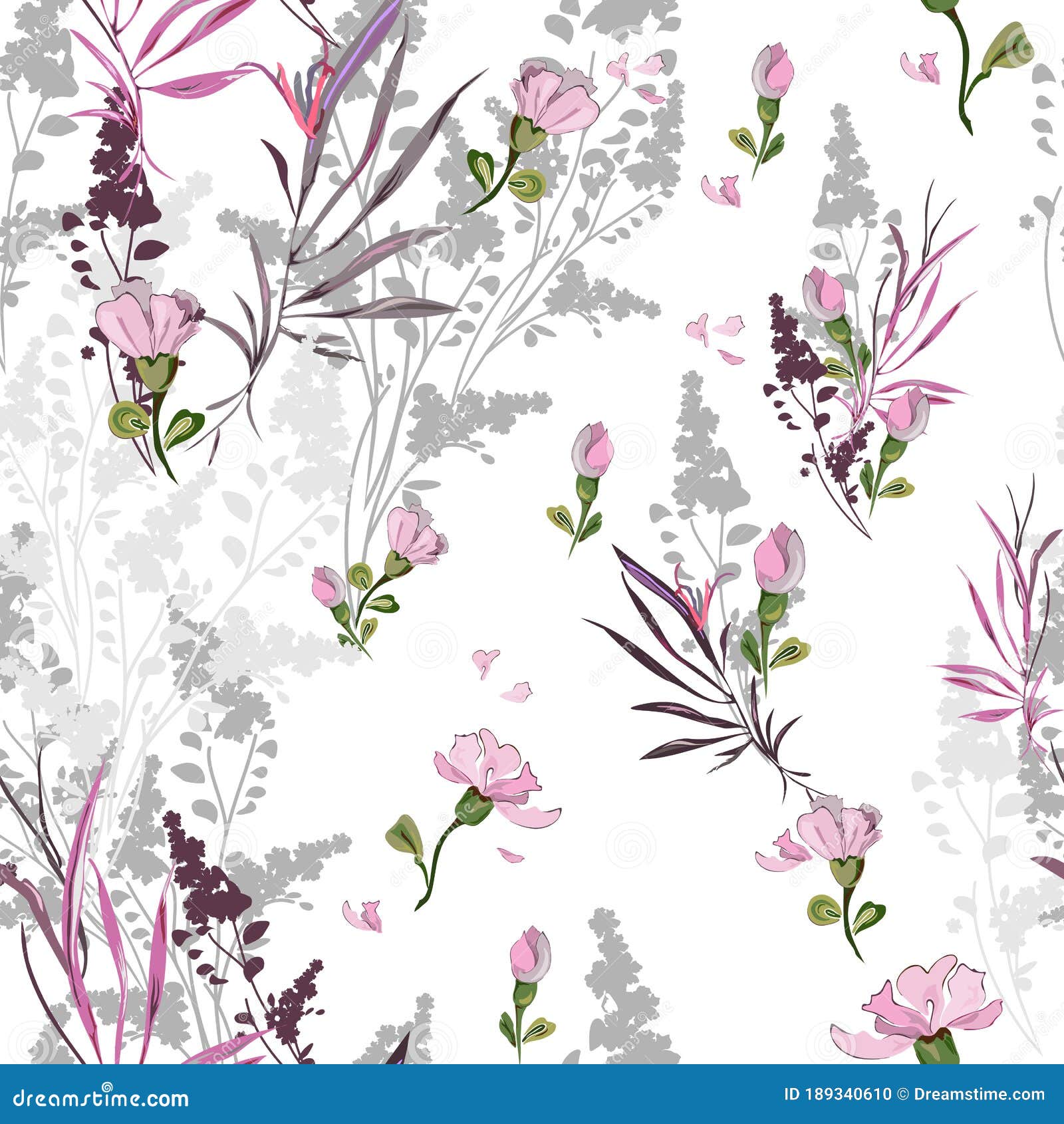 Delicate Floral Pattern with Many Varieties of Elements on a White ...