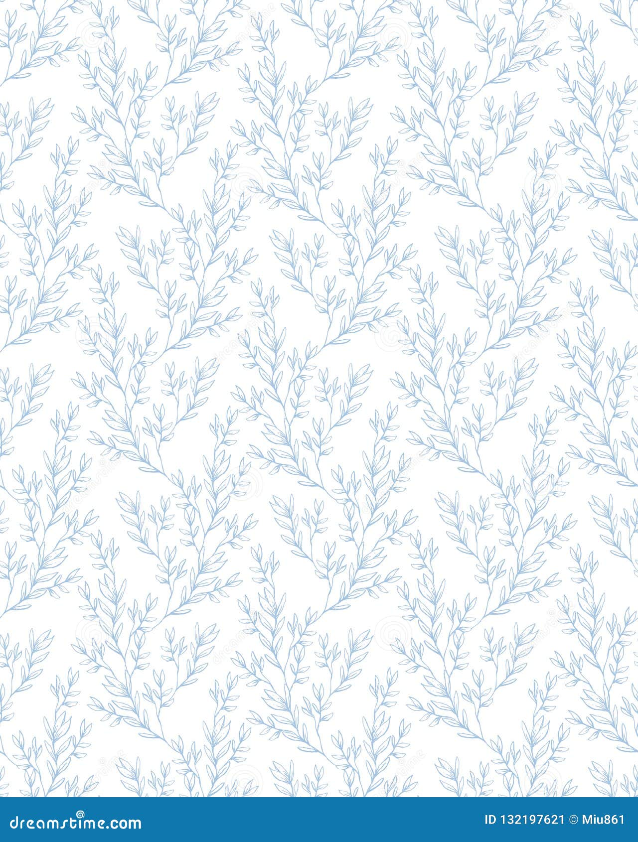 Delicate Floral Repeatable Vector Pattern. Blue Twigs and Leaves. Stock ...