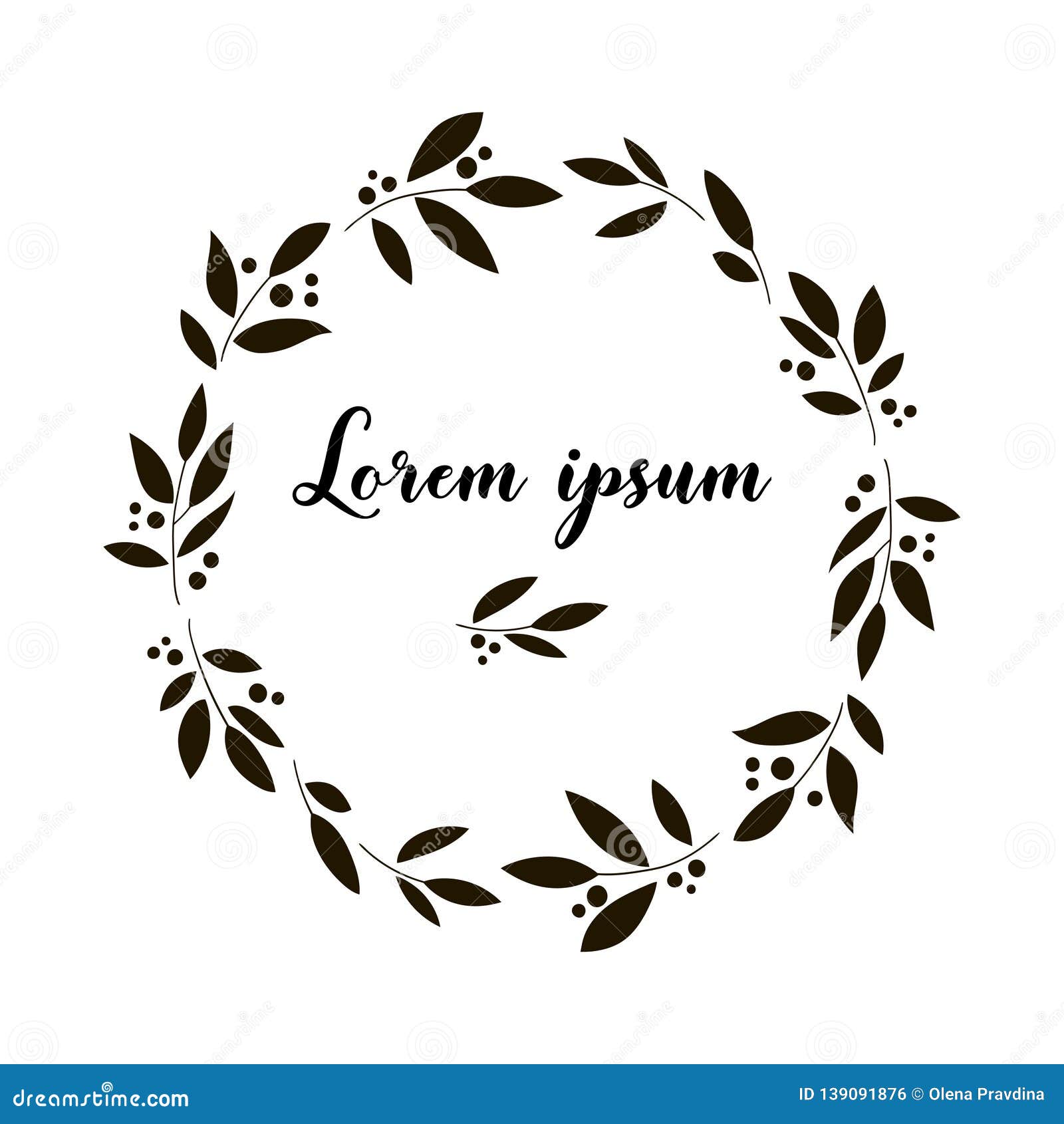 Delicate Floral Round Frame with Space for Text. Black and White Vector ...