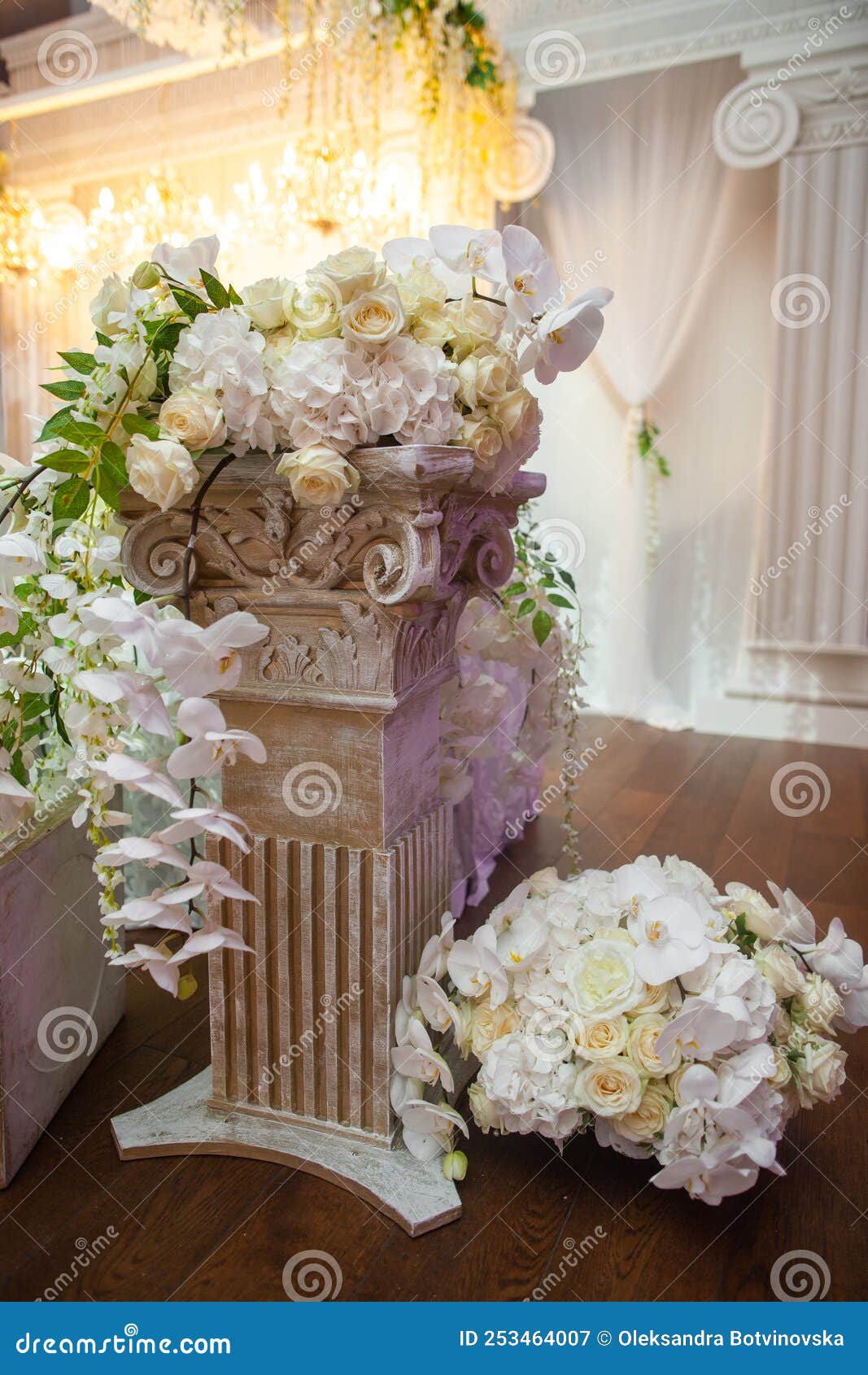 Delicate Flowers on a Column at a Wedding Stock Image - Image of ...