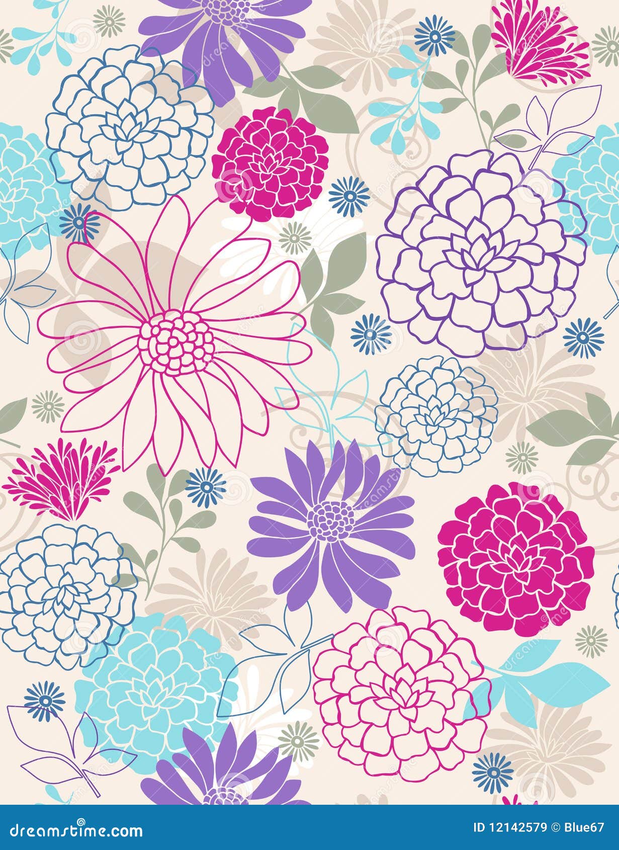 Delicate Flowers Seamless Repeat Pattern Stock Vector - Illustration of leaf, textile: 12142579