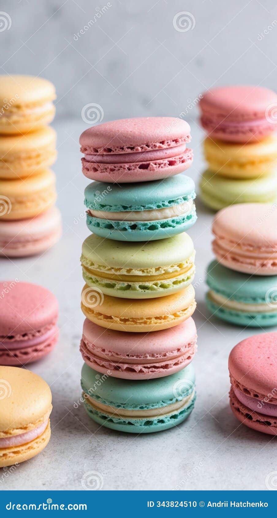 Delicate French Macarons In Pastel Colors Stacked In A Pyramid Stock ...