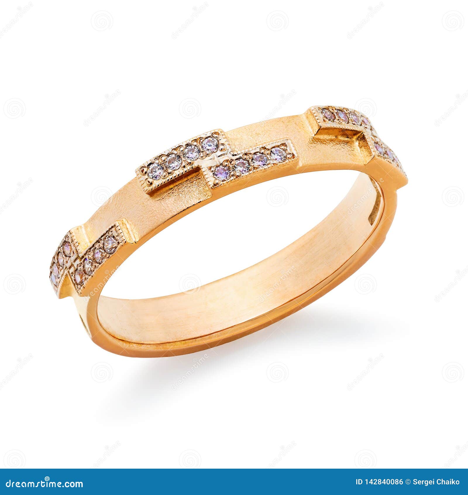 Delicate Golden Ring Decorated with Small Gems, Isolated Stock Photo ...