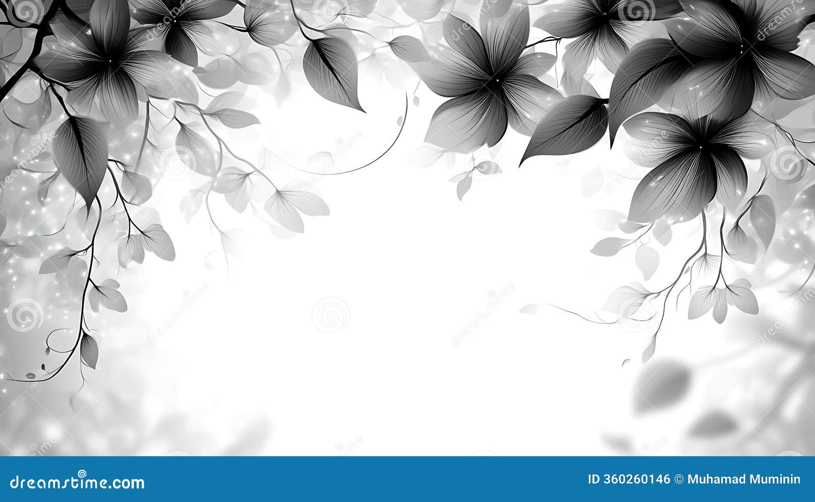 Delicate Grayscale Floral Branches Frame a White Space Stock ...