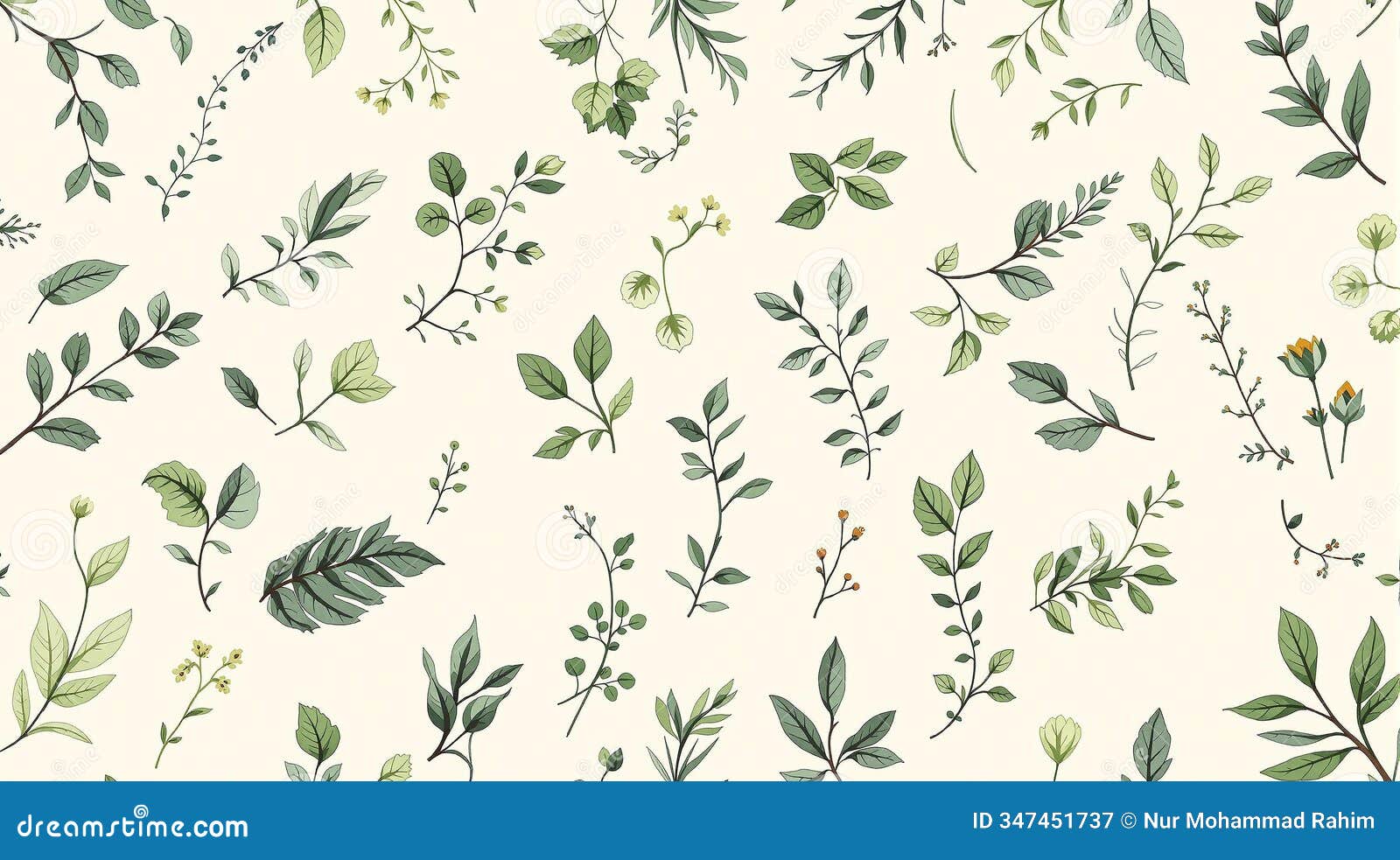 Delicate Green Floral Pattern on a Cream Background Stock Illustration ...