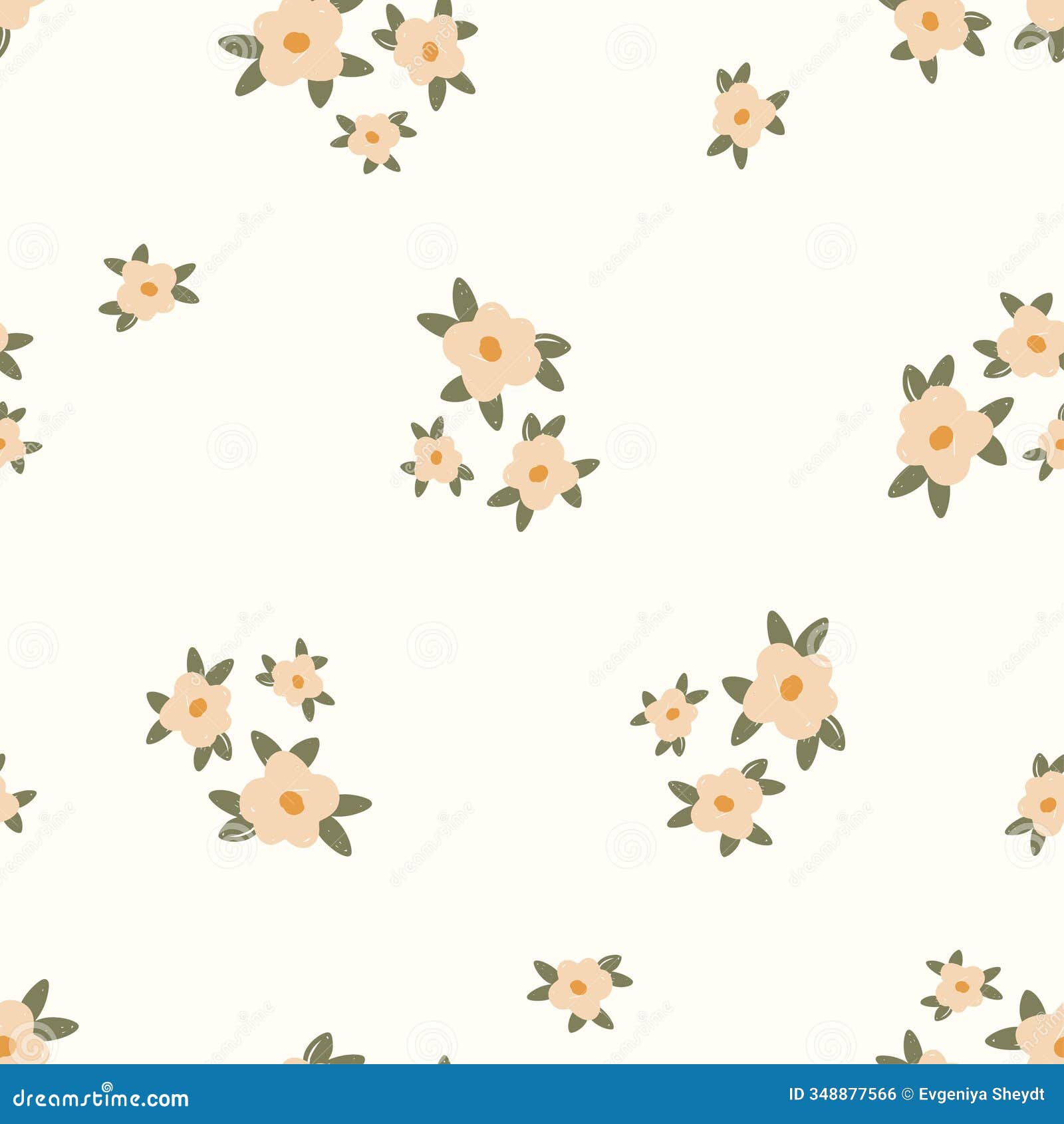 Delicate Hand Drawn Floral Pattern with Soft Beige Flowers Against a ...