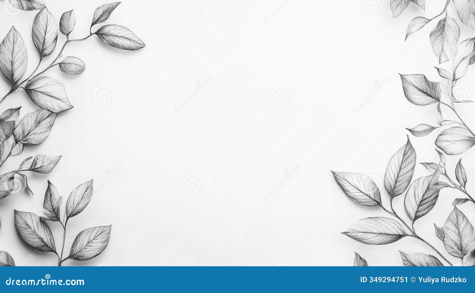 Delicate Hand-Drawn Leaf Border on White Background Creating a ...