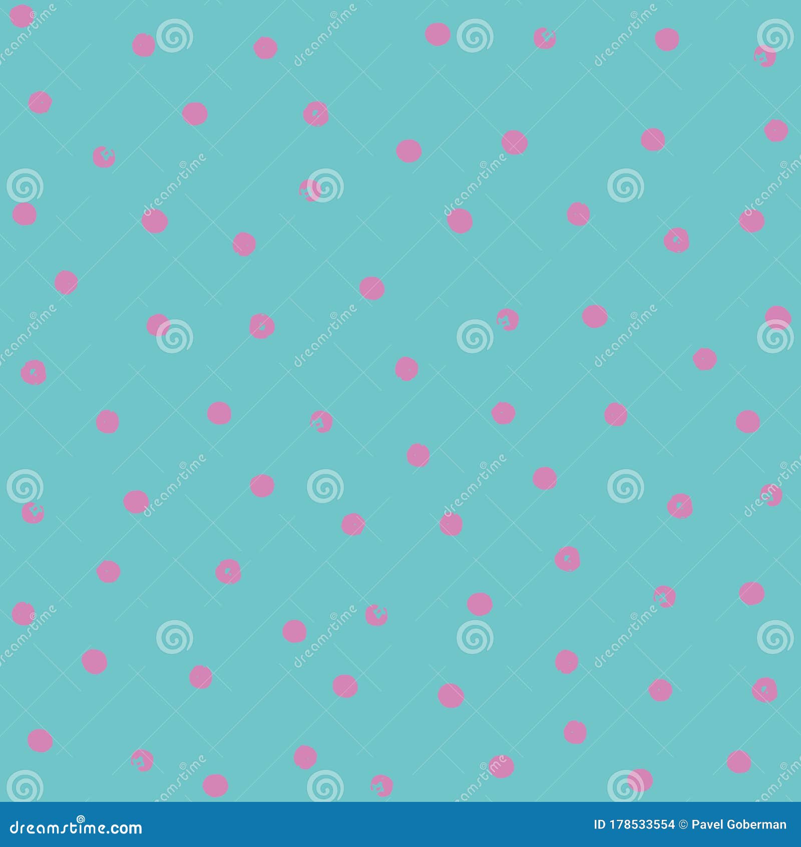 Delicate Hand-drawn Small Pink Polka Dots on a Turquoise Background ...