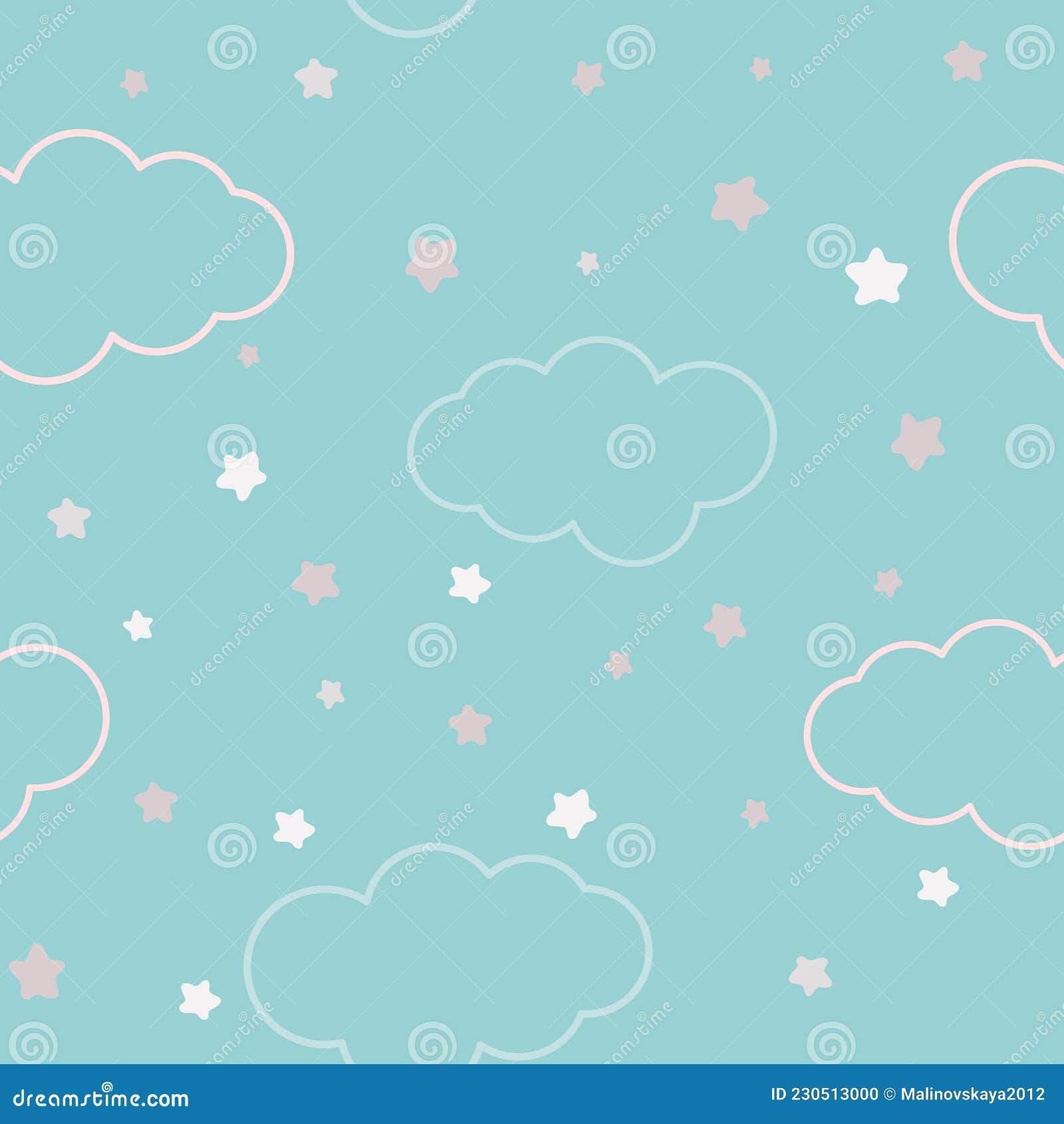 Delicate Heavenly Seamless Pattern with Clouds and Stars Vector ...