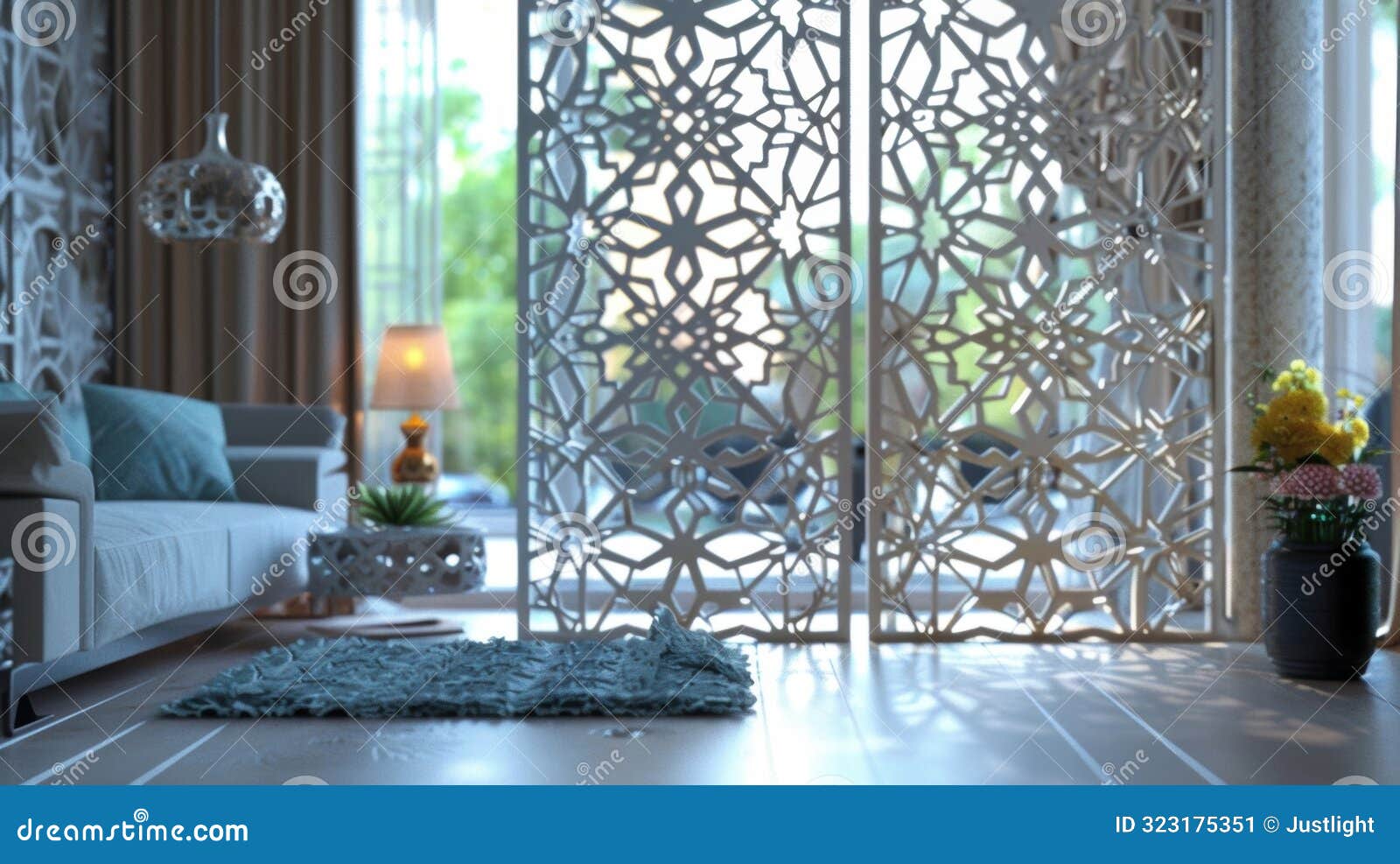 A Delicate Intricately Carved Room Divider Featuring Geometric Elements ...