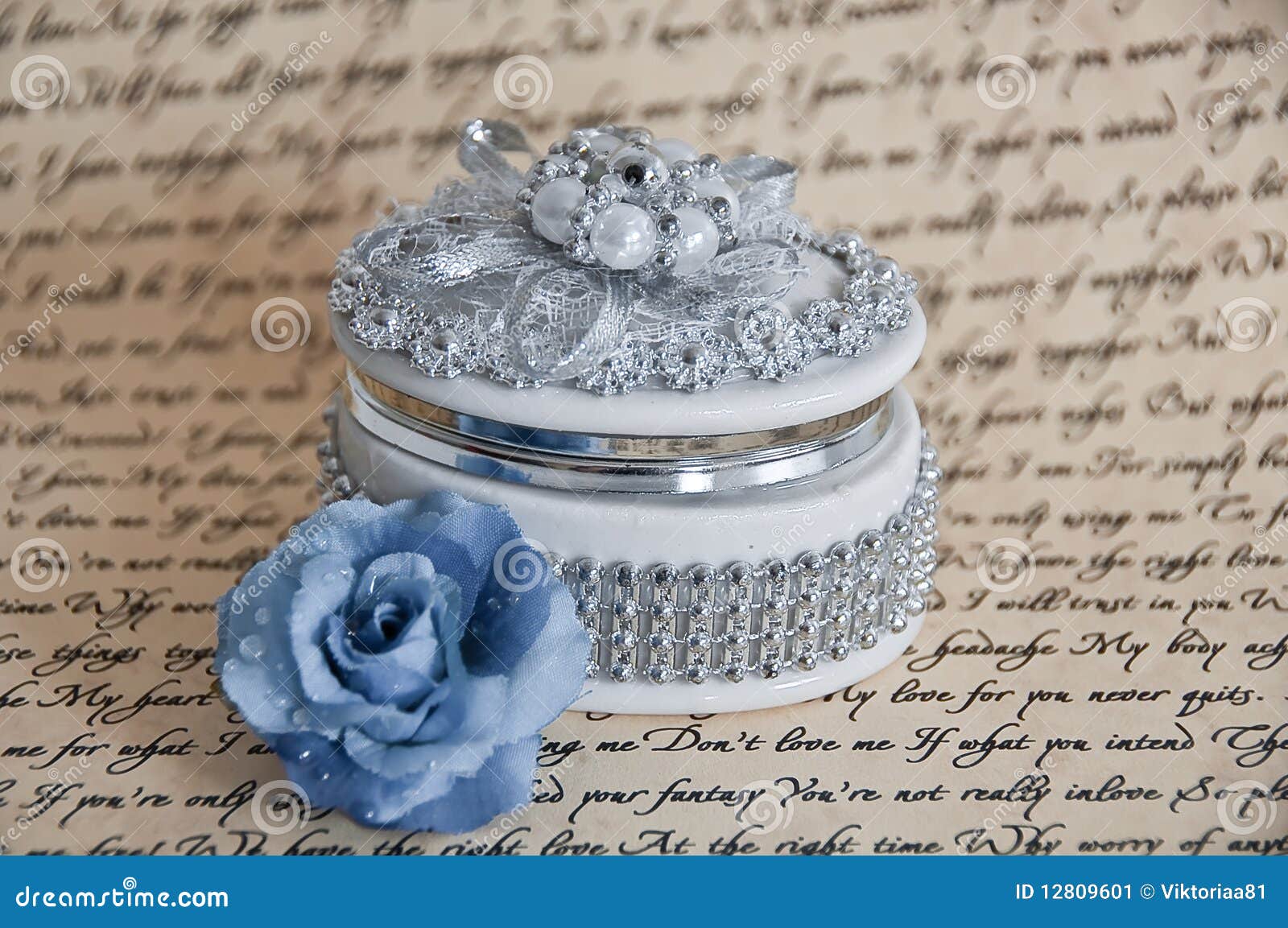 Delicate Jewelry Box with a Blue Rose Stock Image - Image of drops ...