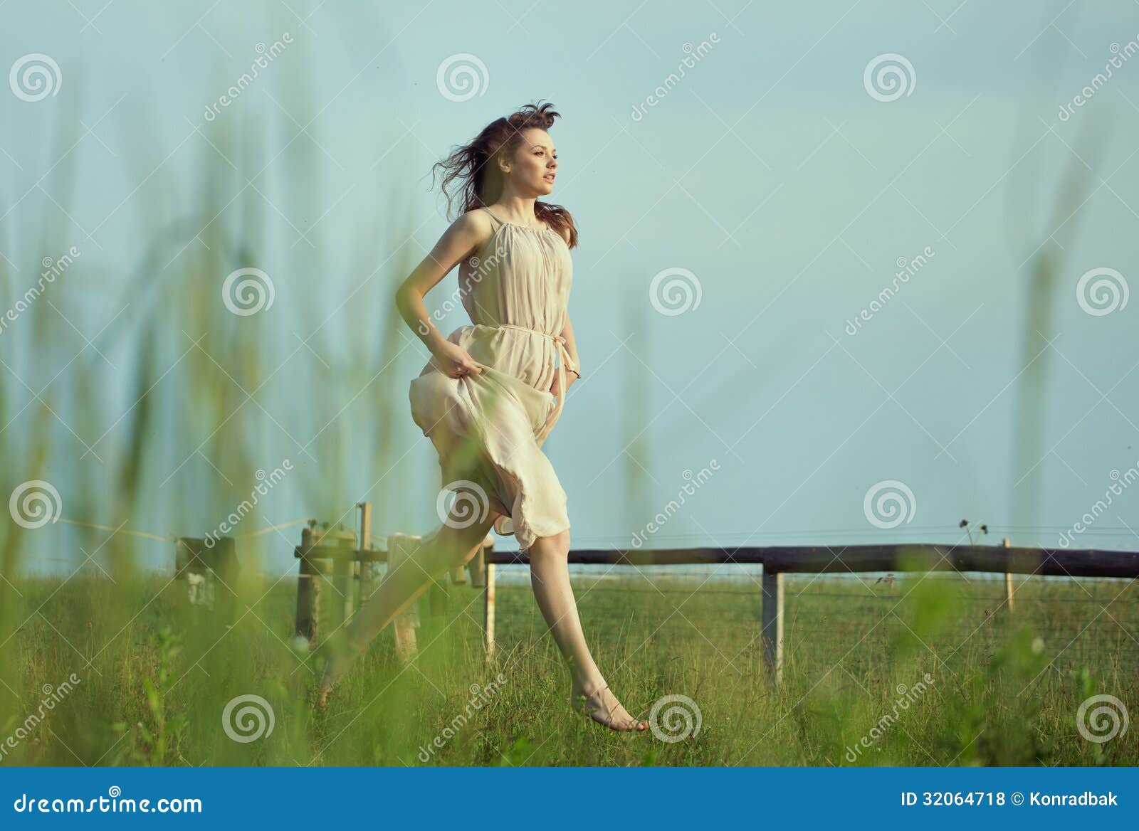 Delicate Lady Running on the Meadow Stock Photo - Image of nature ...