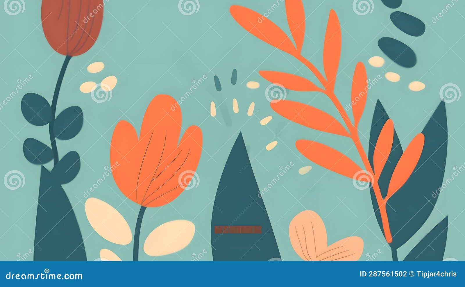 Delicate Leaf Illustration: Animated Orange and Teal Plants on Blue ...