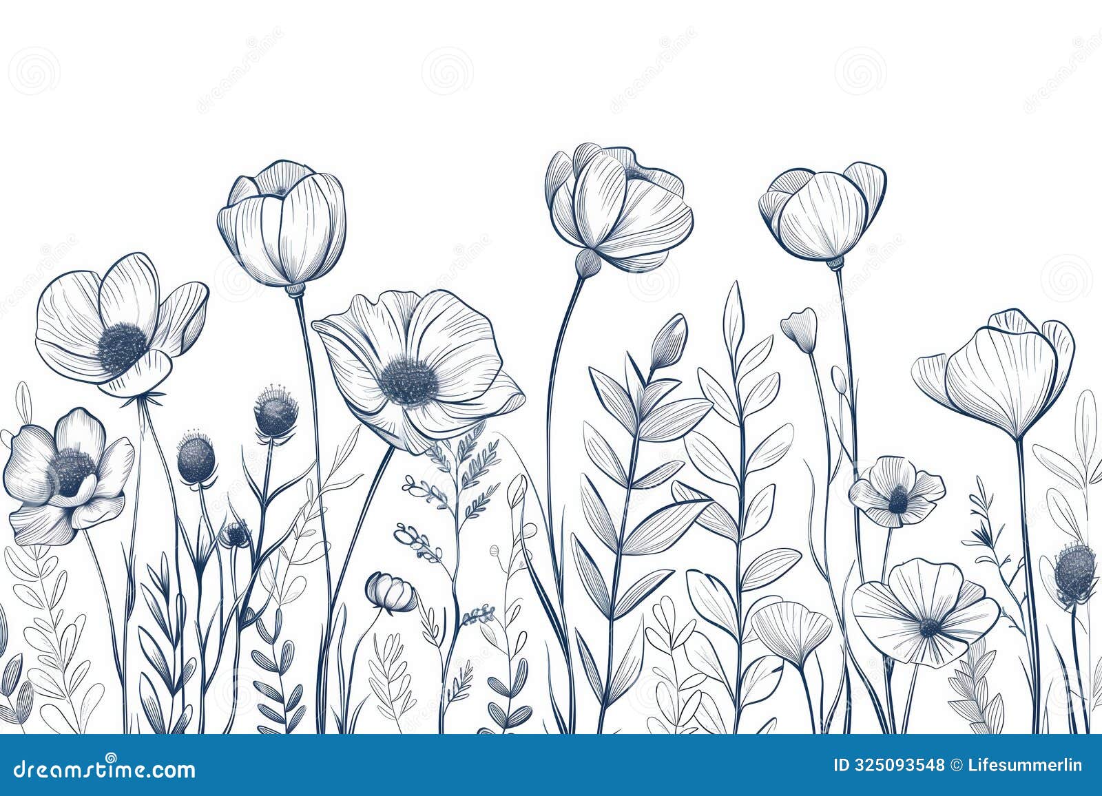 Delicate Line Art of Flowers and Plants Stock Photo - Image of simple ...