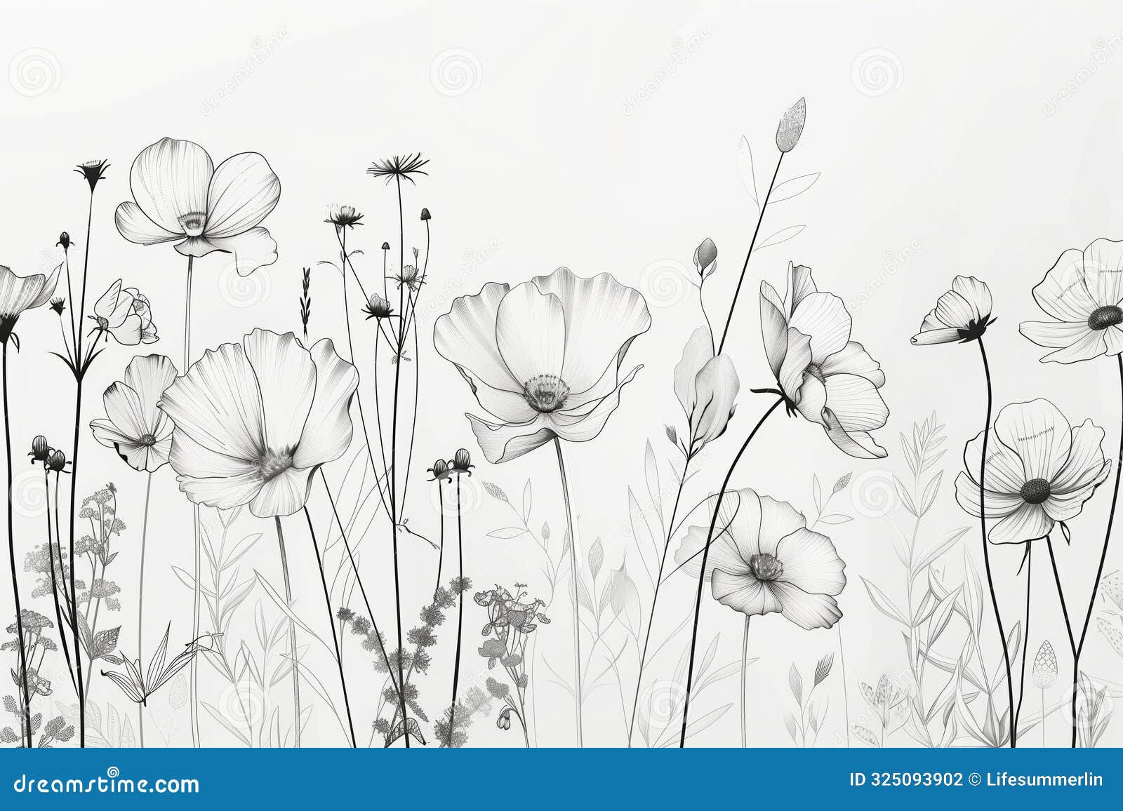 Delicate Line Art of Flowers and Plants Stock Photo - Image of sketch ...