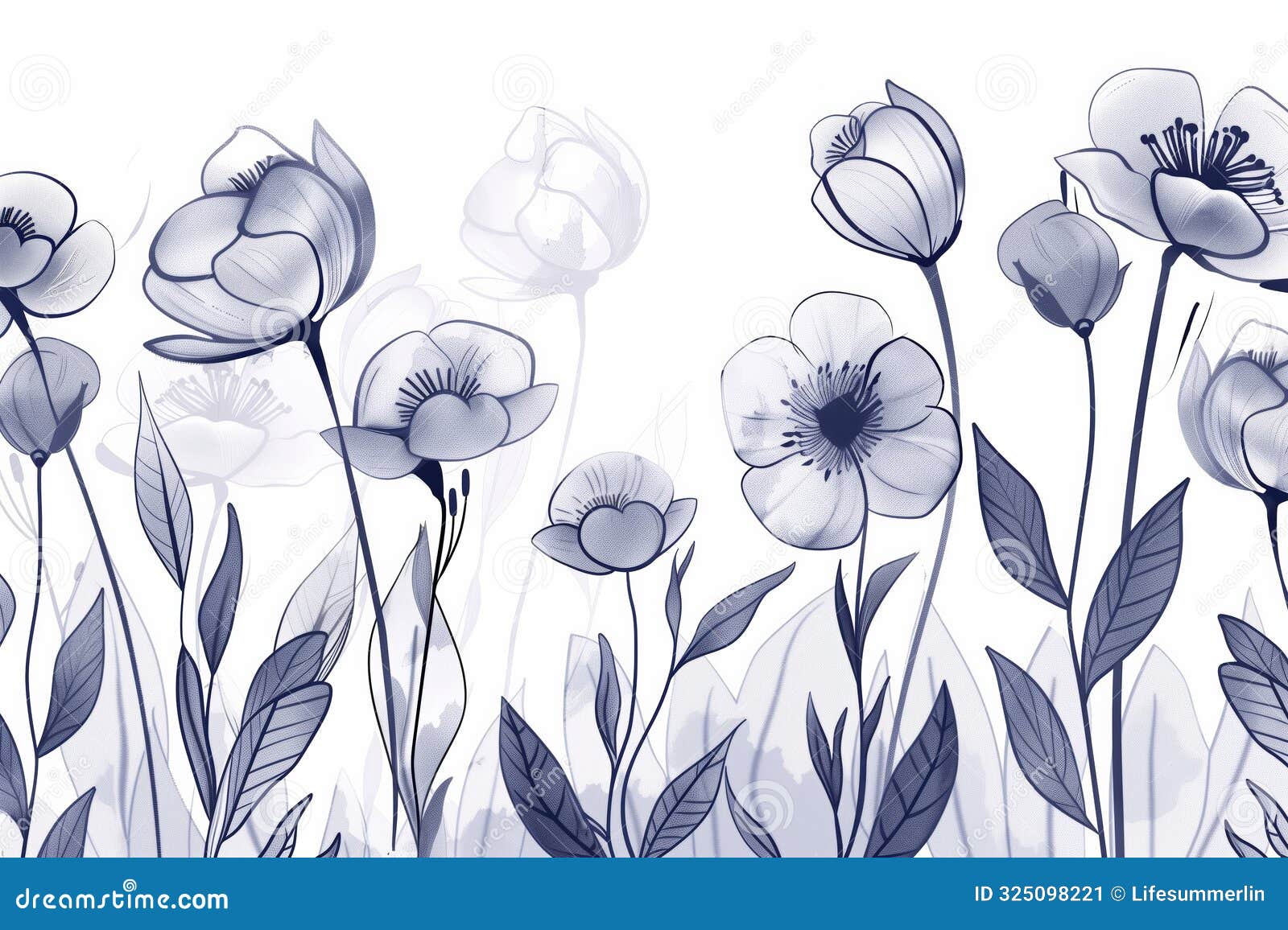 Delicate Line Art of Flowers and Plants Stock Image - Image of ...