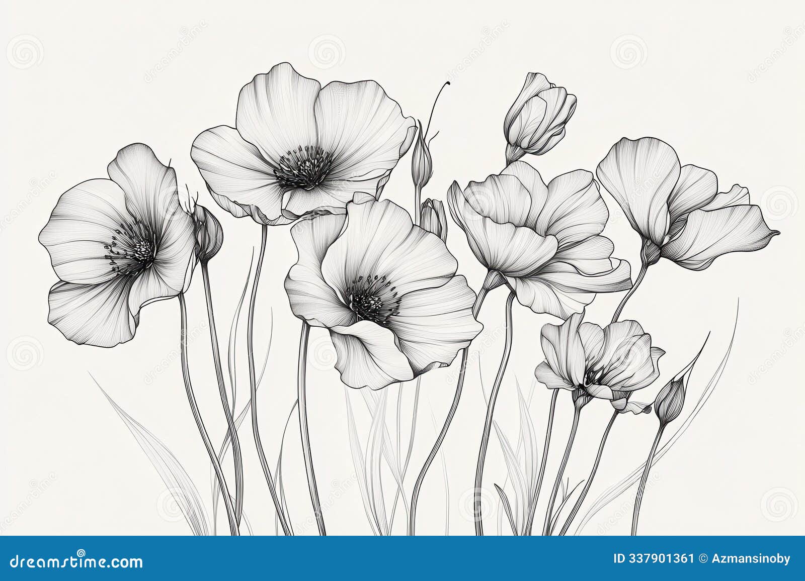 A Delicate Line Drawing of Various Flowers, Showcasing Their Intricate ...
