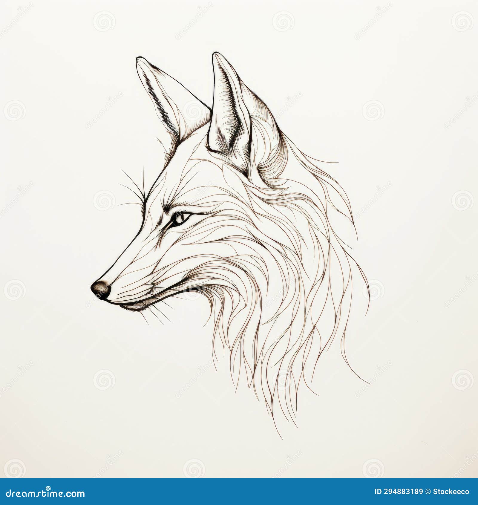 Delicate Line Work: Captivating Fox Head Drawing on White Background ...