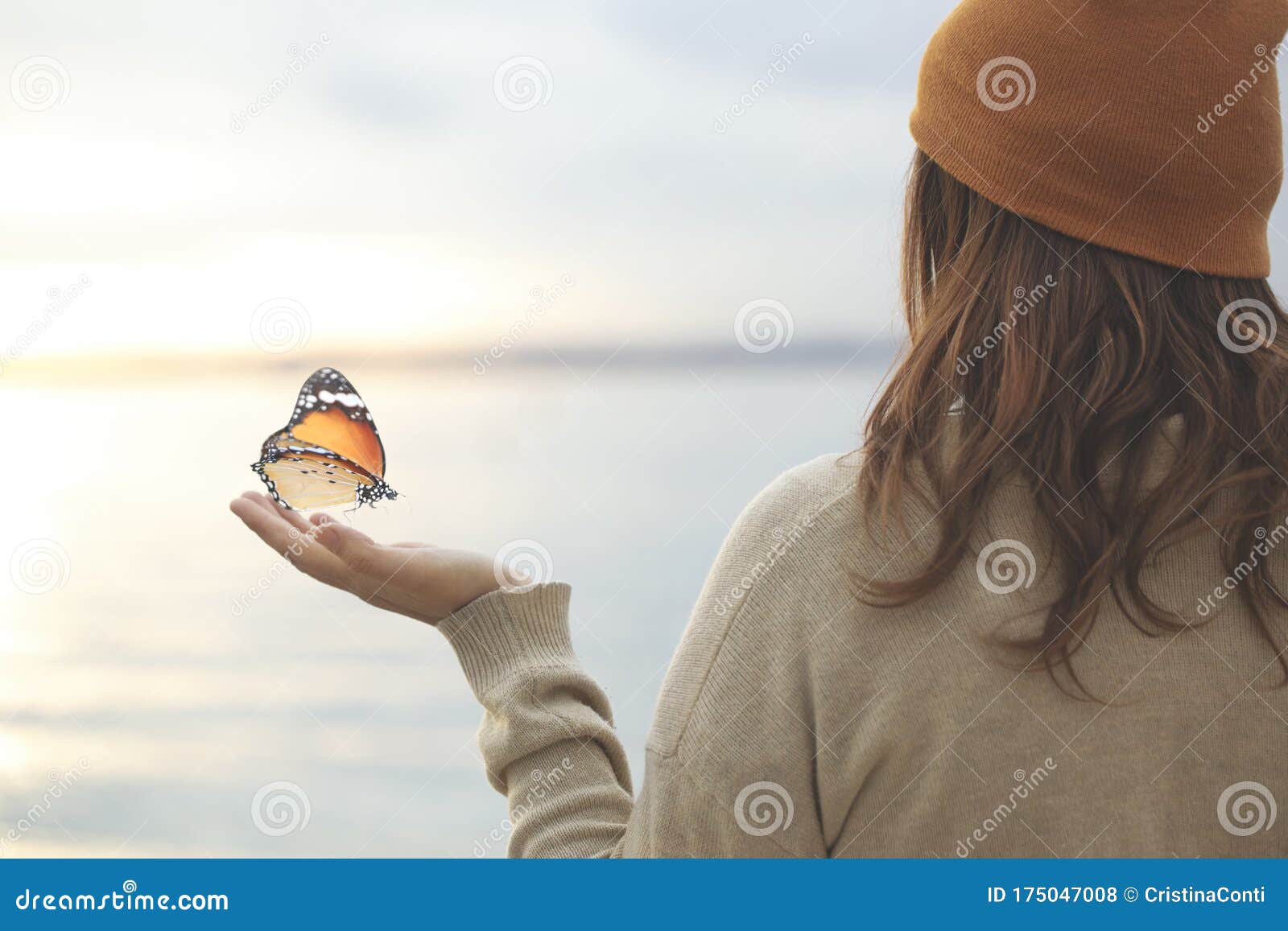 Delicate Moment between a Butterfly and a Woman Stock Photo - Image of ...