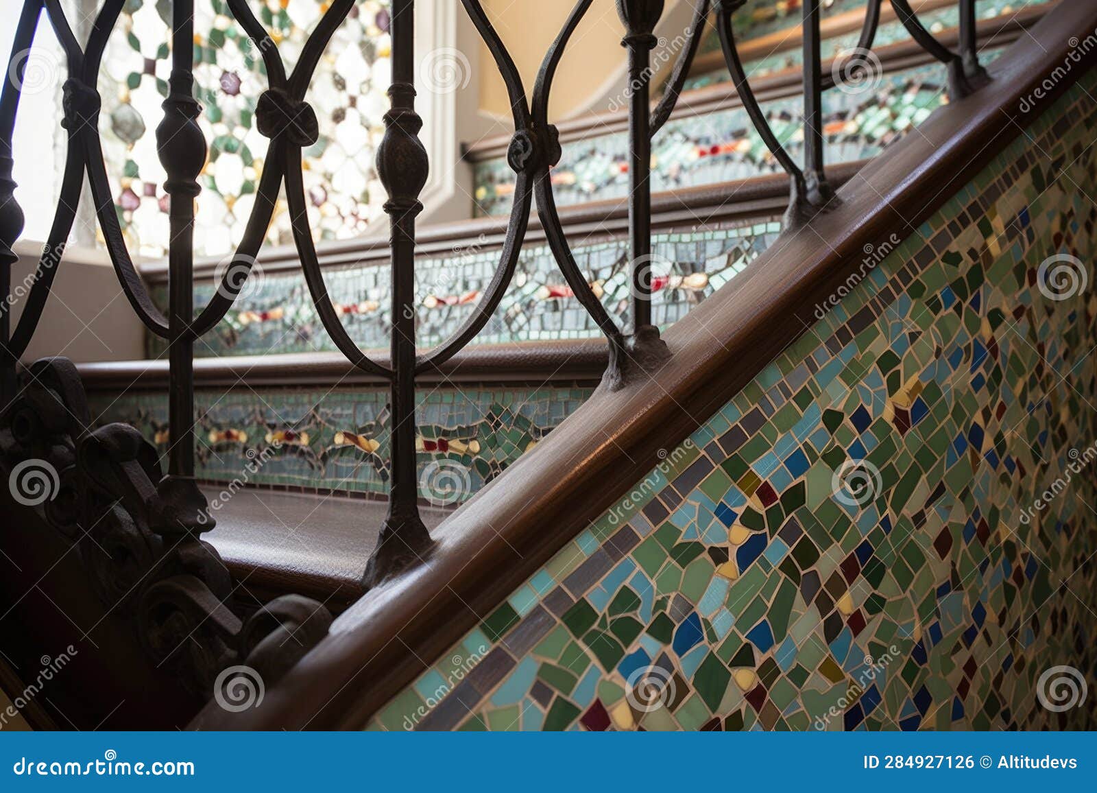 Delicate Mosaic Tile Pattern on Staircase Railing Stock Photo - Image ...
