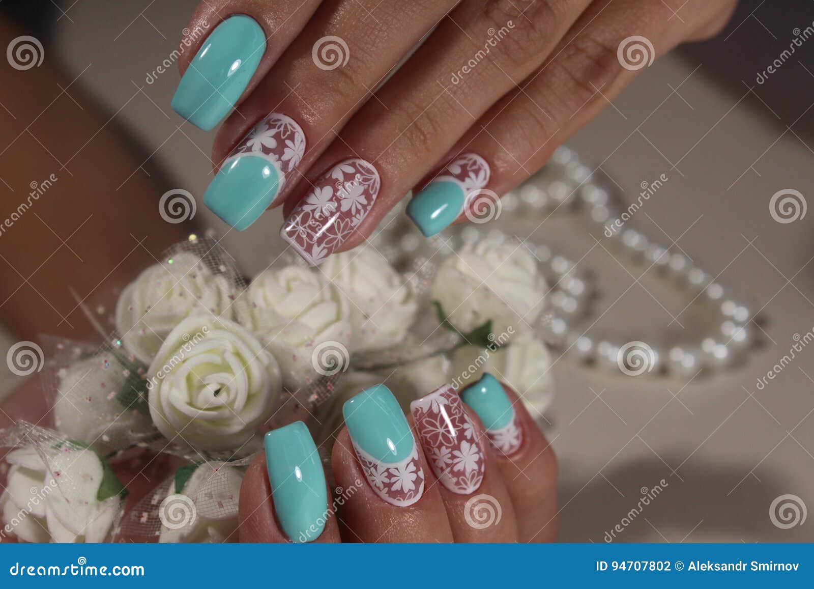 Delicate Nails White with Blue Stock Photo - Image of woman, salon ...