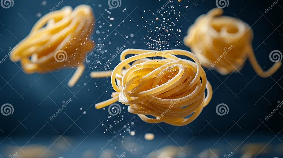Delicate Pasta Nests Float Separately Mid Air Surrounded Sprinkle Flour ...