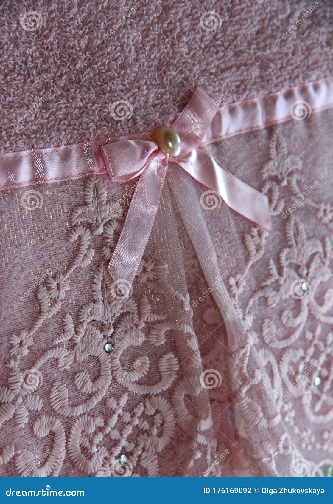 Delicate Pink Bow with Lace. Textile Background Stock Photo - Image of ...