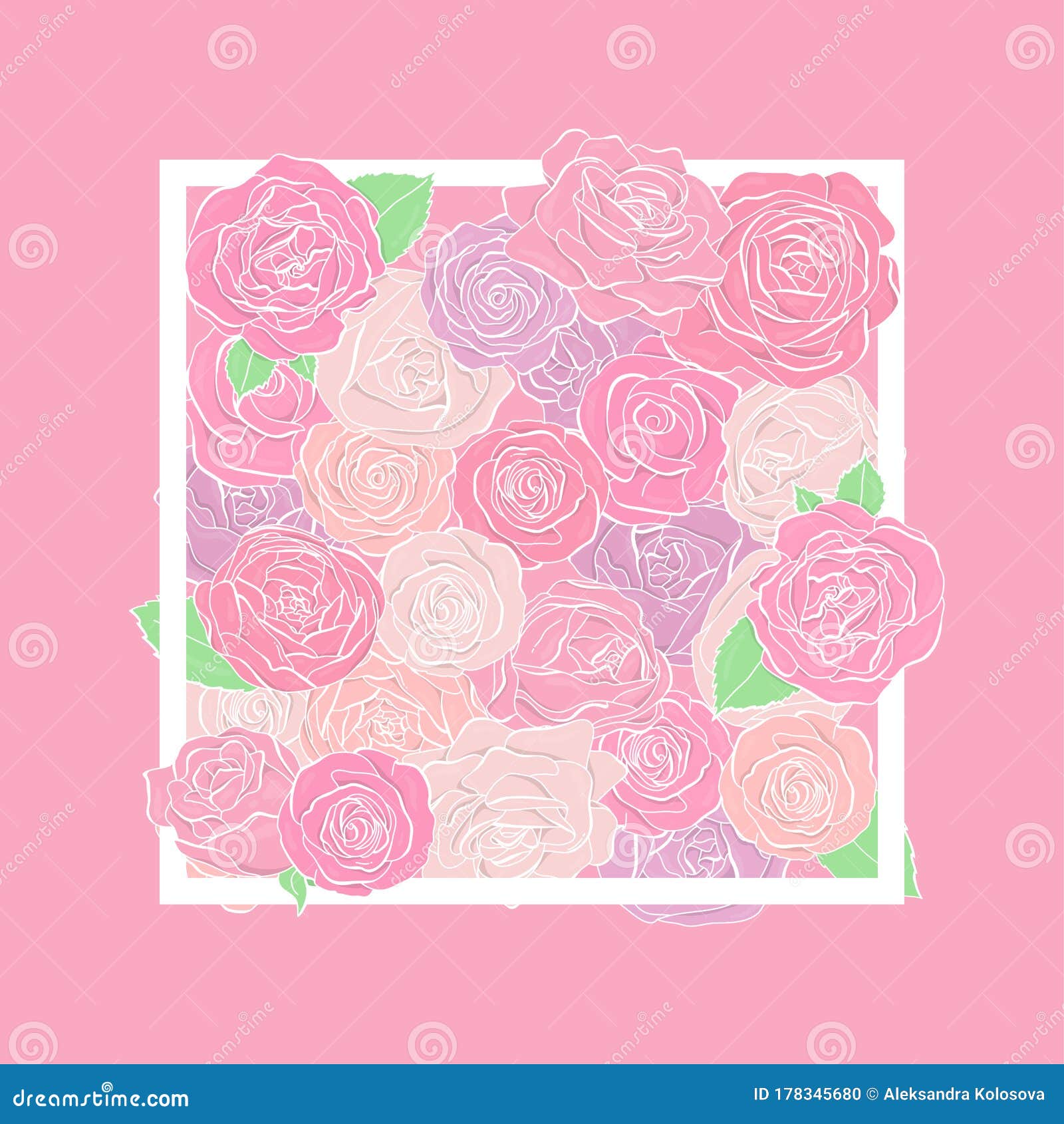 Delicate Pink Flowers in a Square Frame. Stock Vector - Illustration of ...
