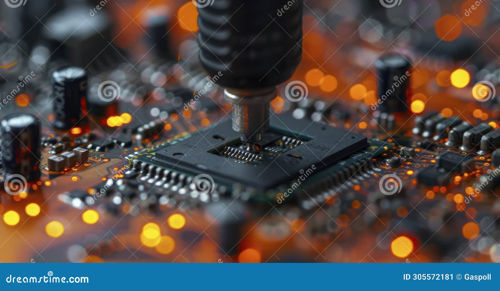 The Delicate Process of Soldering a Chip on a Circuit Board, Seen Up ...
