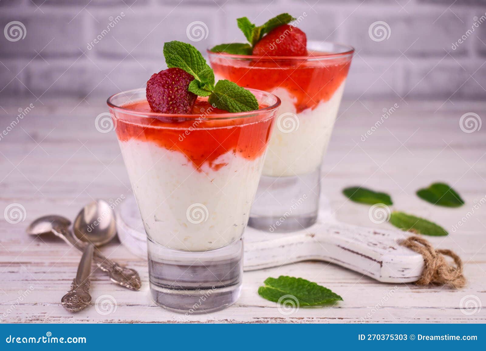 Delicate Rice Pudding with Strawberry Jam.Close-up. Stock Image - Image ...