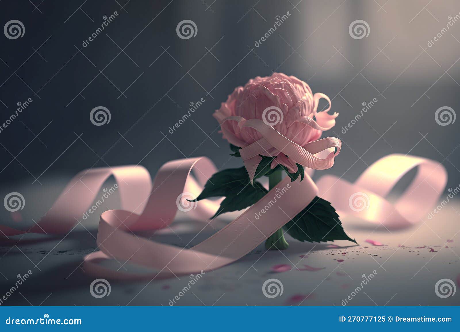 Delicate Rose with a Pink Ribbon Generative Ai Stock Illustration ...