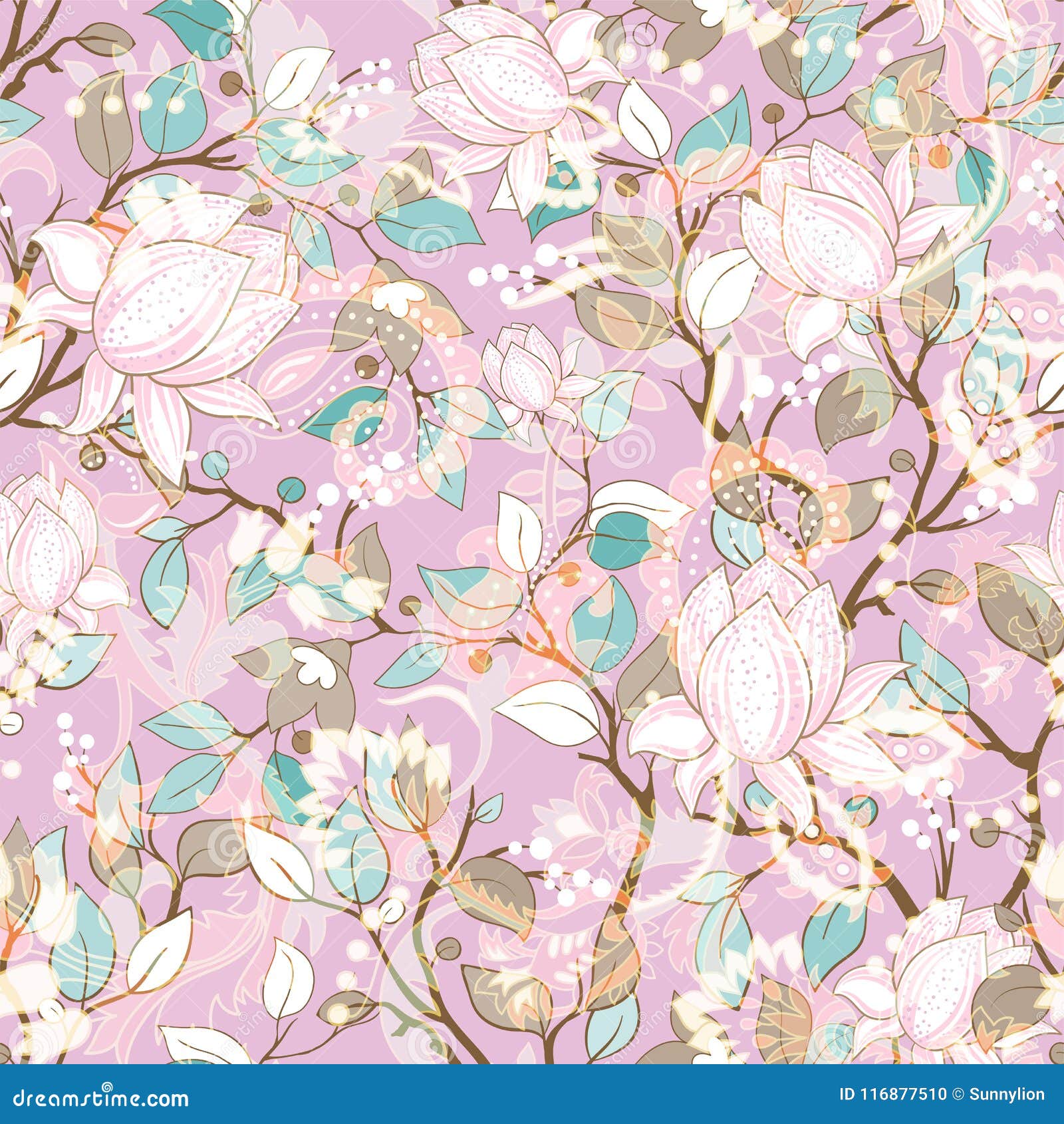 Delicate Seamless Pattern with Large Decorative Magnolias. Vector ...