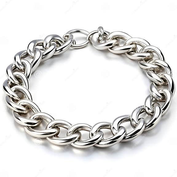 A Delicate Silver Chain Bracelet Featuring Interlinked Designs Stock ...
