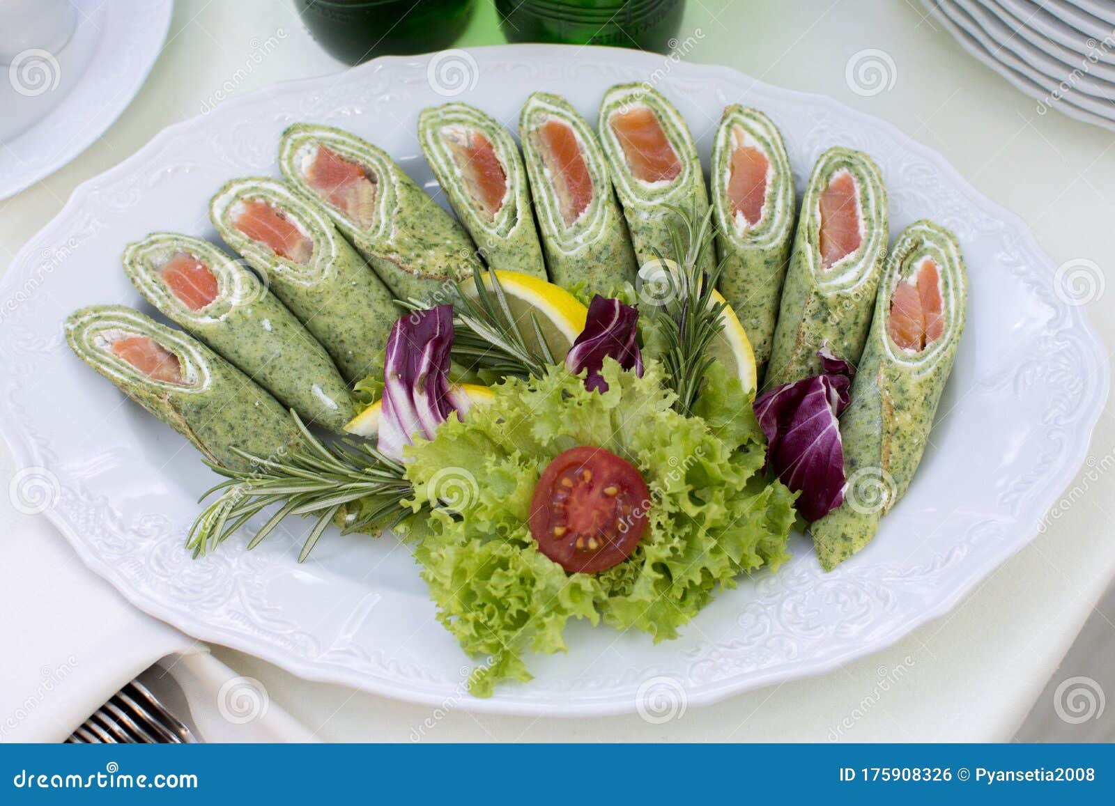 Spinach Roll Stuffed with Fish. Banquet Festive Dishes Stock Photo ...