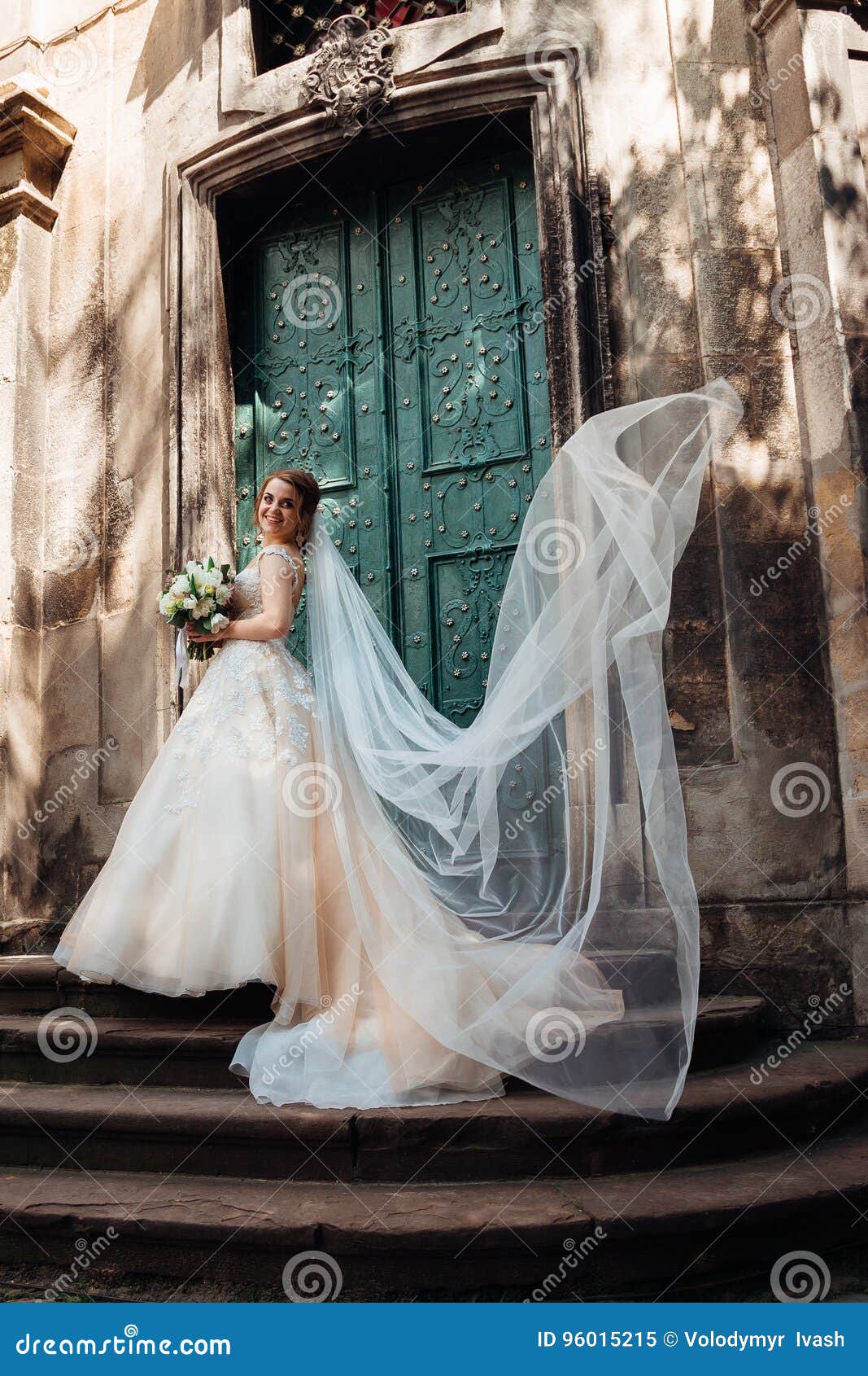 Delicate Veil Flies Around Magnificent Bride Stock Image - Image of ...