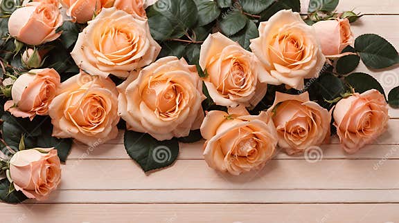 Delicate, Versatile Floral Frame of Peach Roses on a Light Peach ...