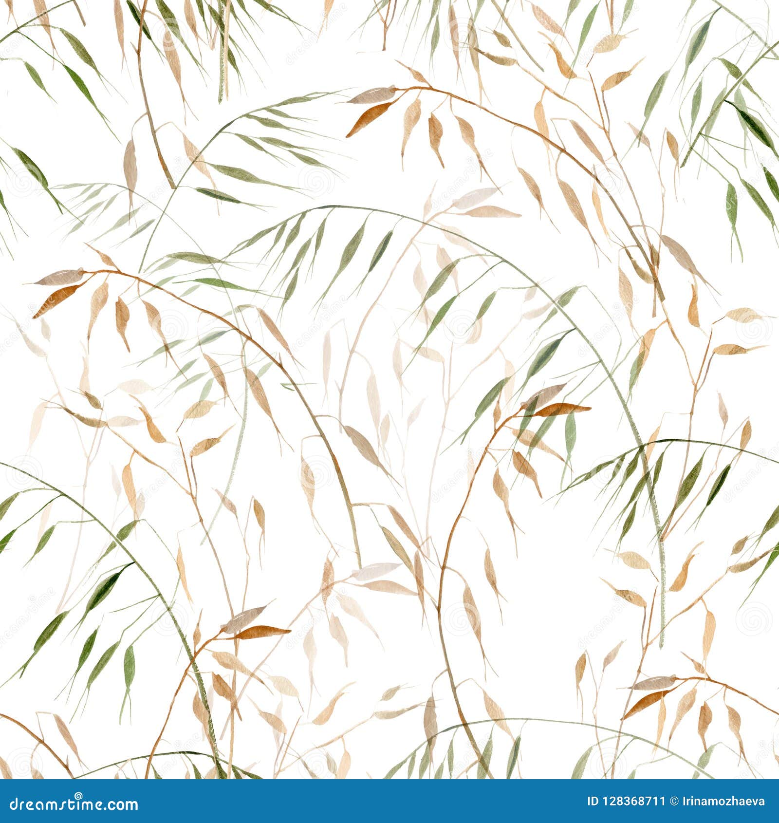 Delicate Watercolor Oats Botanical Seamless Pattern on White Background ...