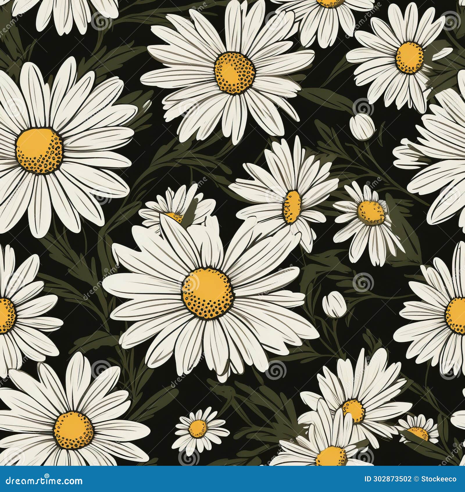 Delicate White Daisy Pattern in Prudence Heward Style - Vector Seamless ...