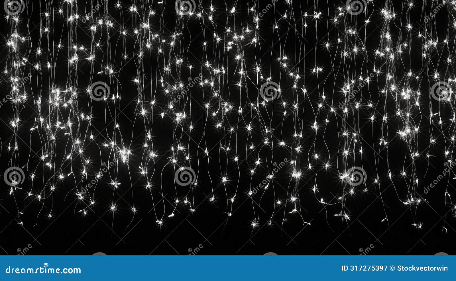 Delicate White String Lights on Black Background Stock Illustration ...
