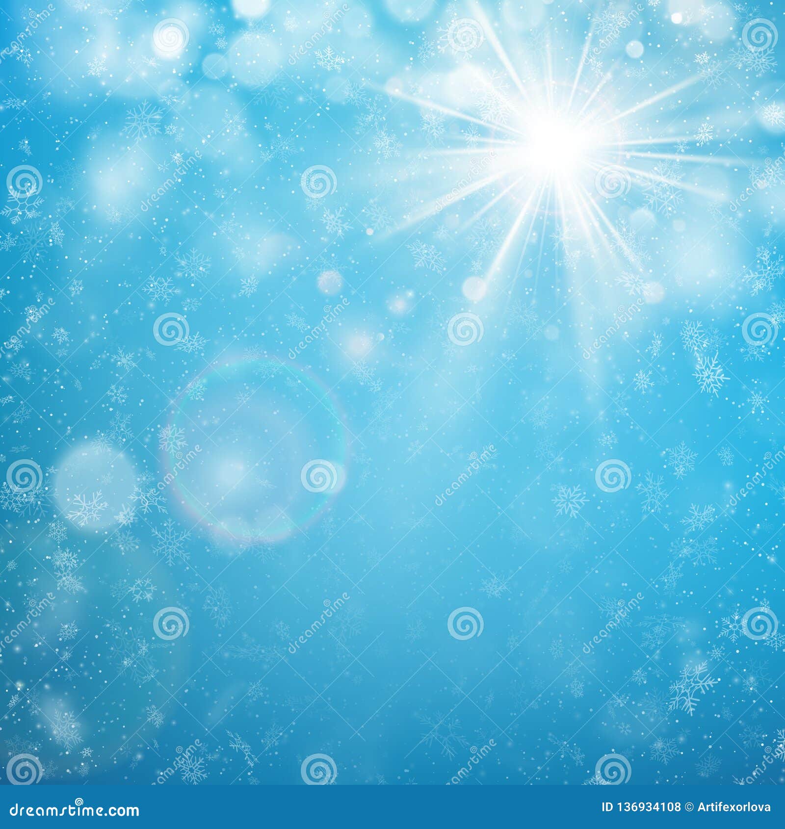 Delicate Winter Sunny Day with Blue Sky and Snowfall Background. EPS 10 ...