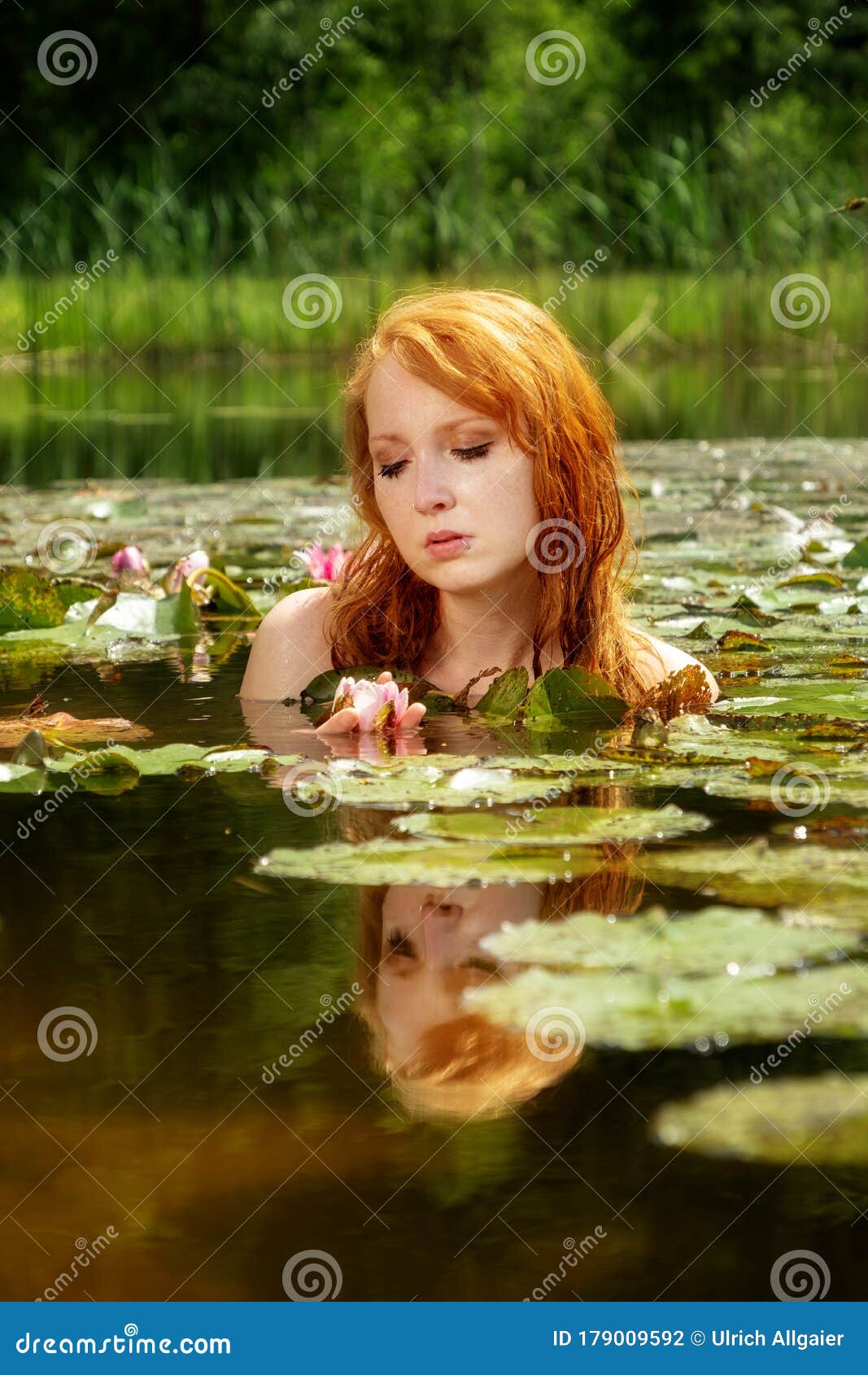 Delicate Young Red Haired Woman Enjoys Sensually Seductive Sensual In