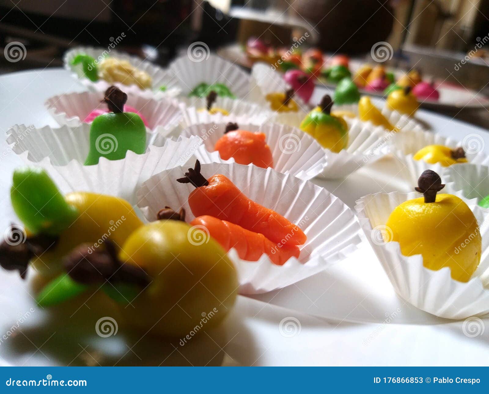 Delicious Marzipan Sweets with Shapes Stock Image - Image of green ...