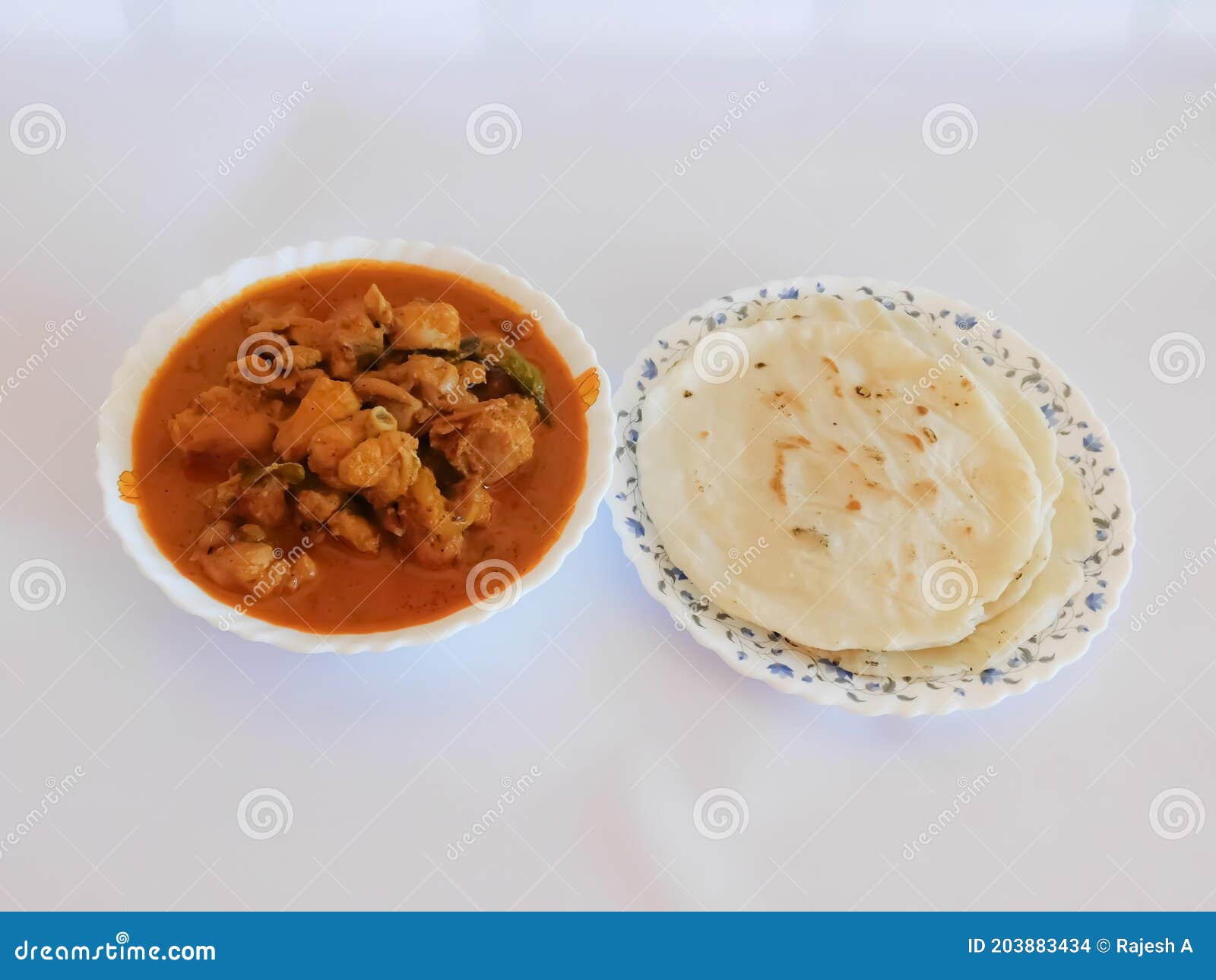 Delicious Appam/rotti with Chicken Curry White Background Stock Photo ...