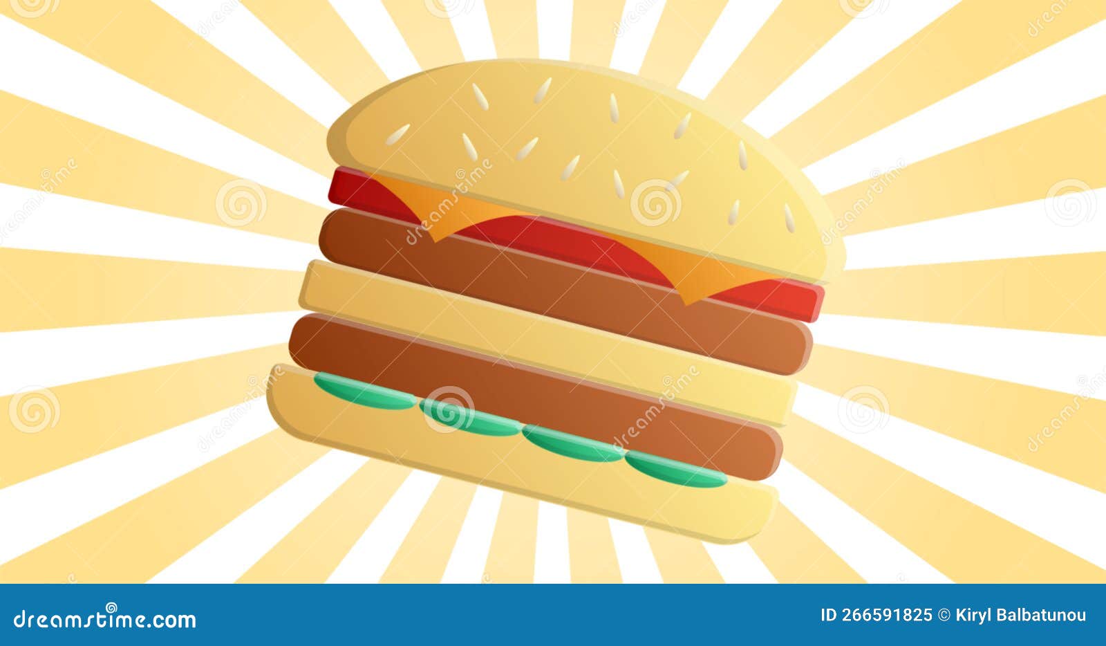 Delicious Appetizing Double Hamburger on Yellow Abstract Rays ...