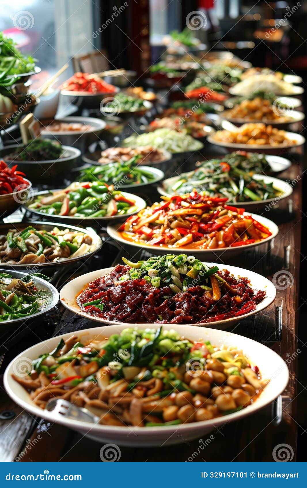 Delicious Array of Dishes at a Chinese Restaurant Buffet in Evening ...