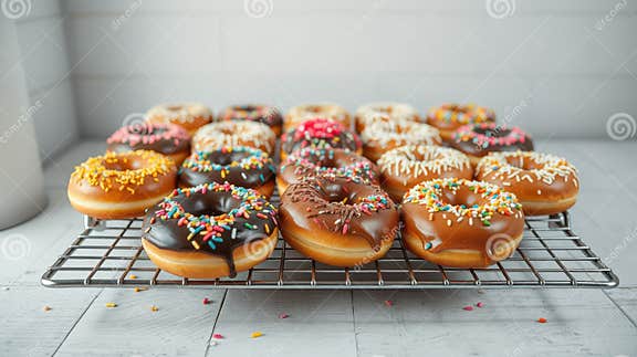 Delicious Array of Glazed and Topped Donuts Placed on a Cooling Rack in ...