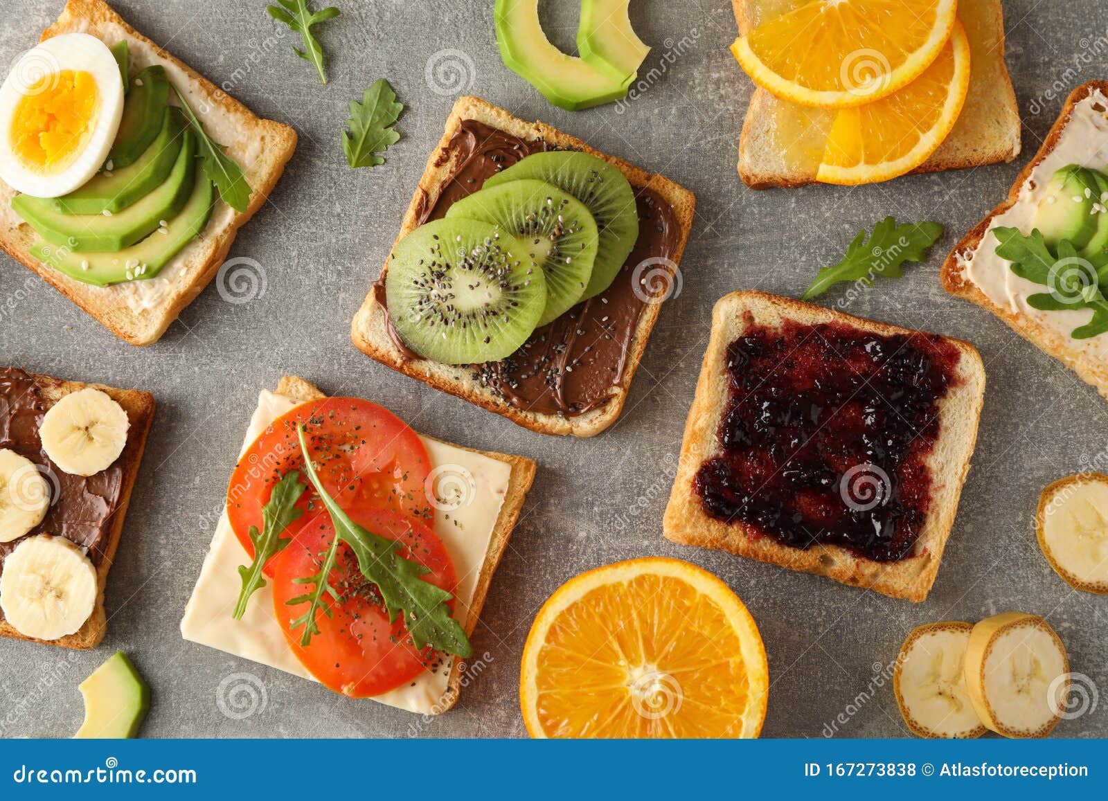 Delicious Assorted Sandwiches on Grey Background Stock Photo - Image of ...