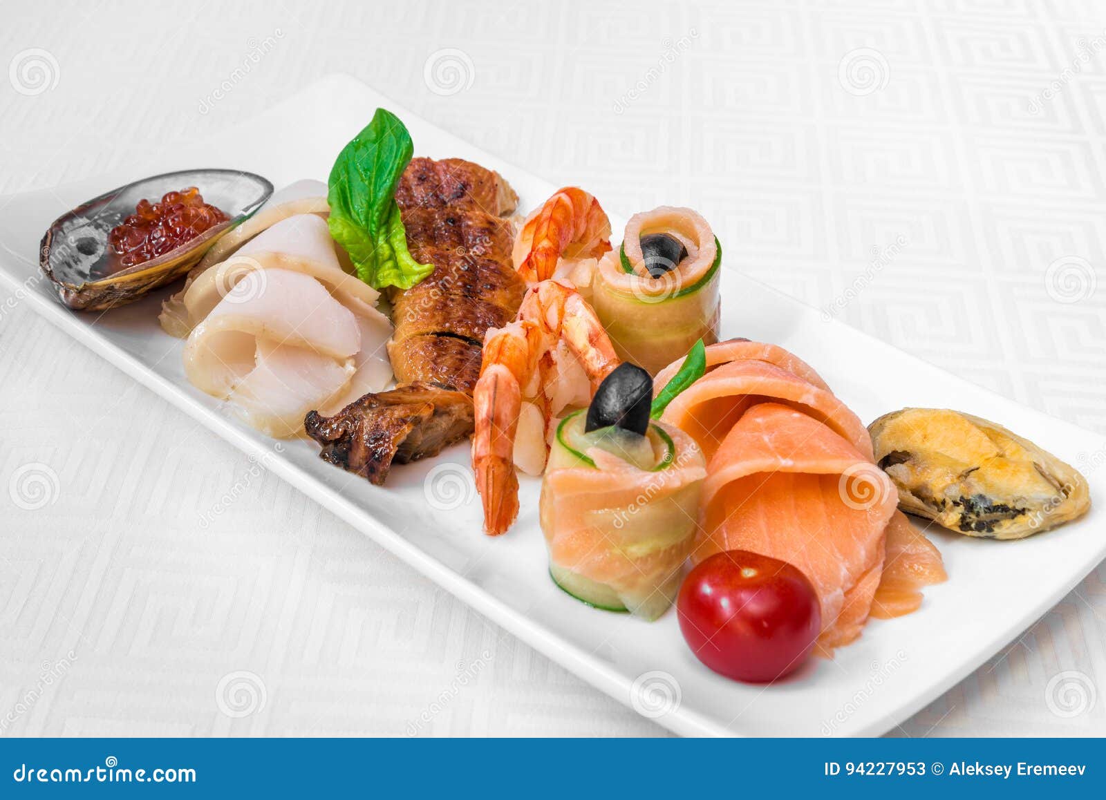 Delicious Assorted Seafood. Fish, Shrimp, Mussels and Seashells ...