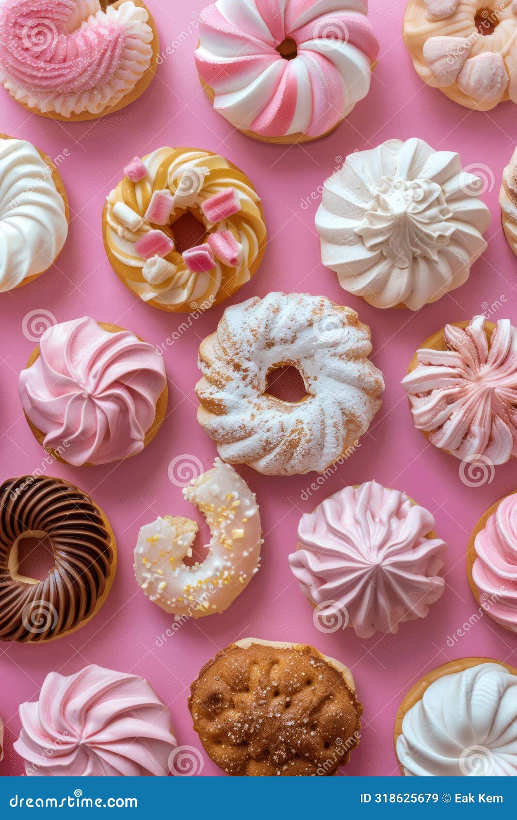Delicious Assortment of Decorative Donuts on Pink Background a Tempting ...